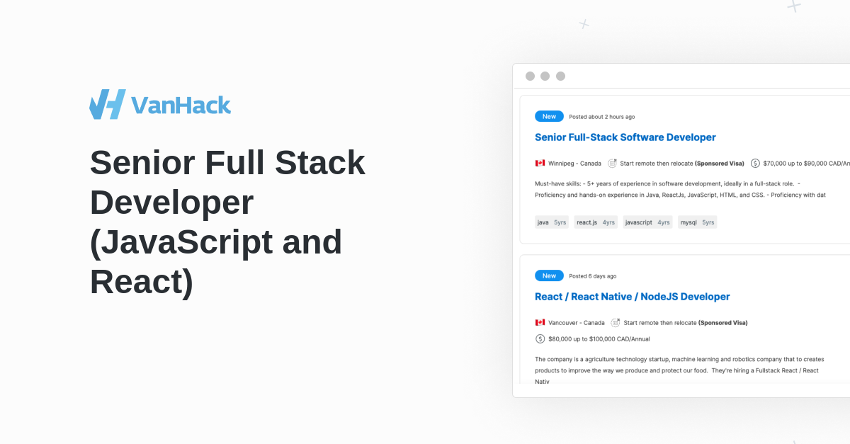 Senior Full Stack Developer (JavaScript and React) - VanHack